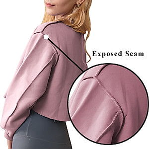 Amazhiyu Women Cropped Sweatshirt Long Sleeves Pullover Fleece Crop Tops Mauve Taup, Medium