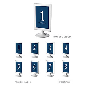 Andaz Press Framed Double-Sided Table Numbers 1-8, Navy Blue, 1-Set, 4x6-inch, Includes Frames