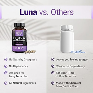 Luna Sleep Aid | Non-Habit Forming Natural Sleep Aid with Valerian Root, Melatonin, Chamomile, Lemon Balm, and More | Sleeping Pills for Adults with Naturally Sourced Ingredients - 60 Vegan Capsules