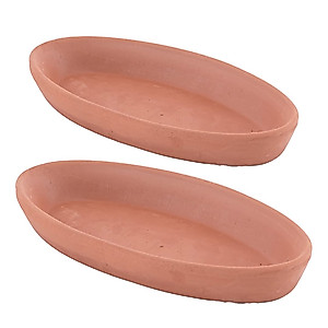 Handmade Oval Clay Pan Set of 2, Lead-Free Terracotta Pots for Cooking Fishes, Meat, Vegetables, or Mushrooms, Unglazed Earthen Pottery Cookware Suitable for Stovetop and Oven-Cooking (Large 12.2 in)