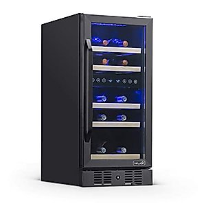 NewAir Freestanding 28 Bottle Dual Zone Wine Fridge, French Door, Black Stainless Steel