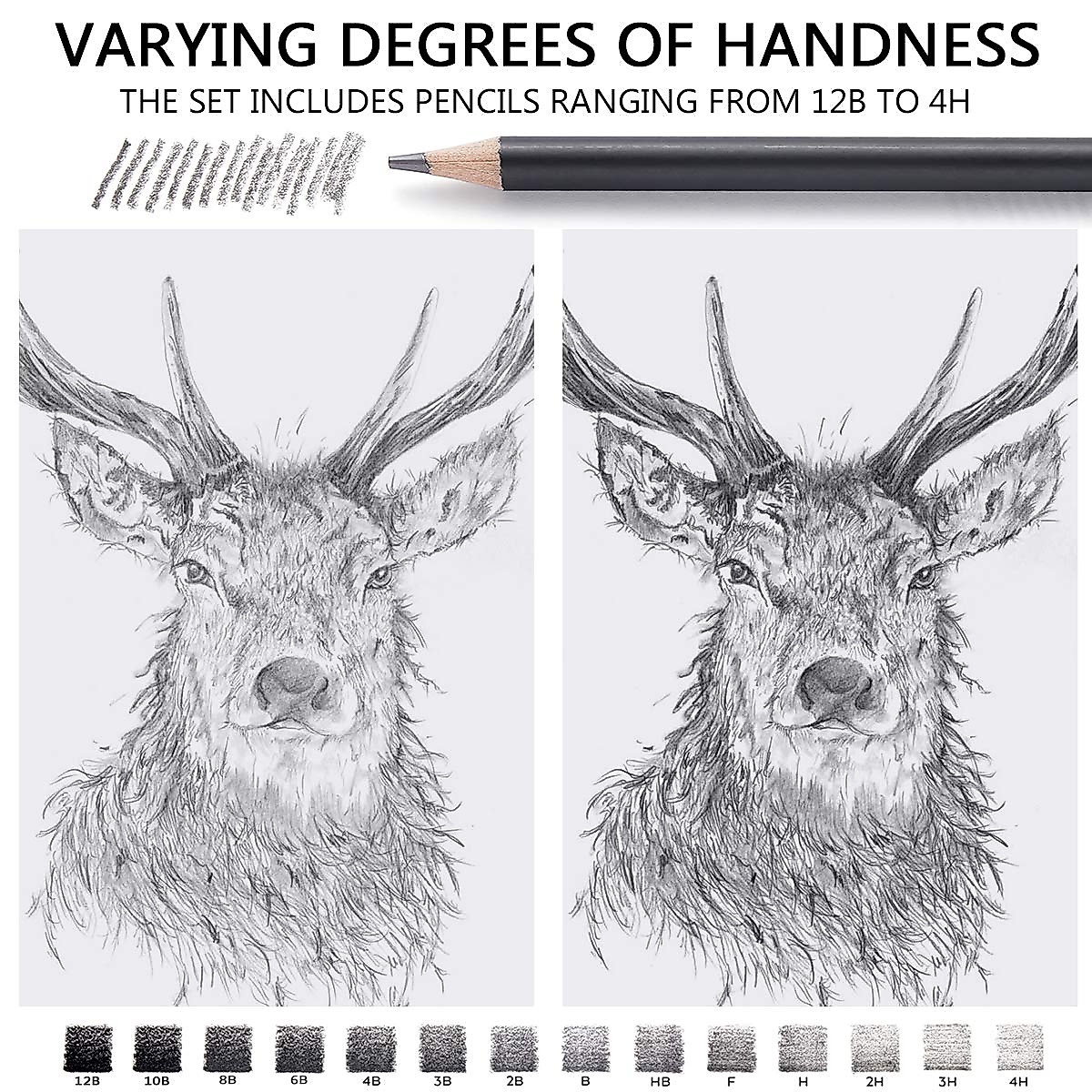 MARKART Professional Drawing Sketching Pencil Set - 14 Pieces,Graphite,(12B - 4H), Ideal for Drawing Art, Sketching, Shading, Artist Pencils for Beginners & Pro Artists