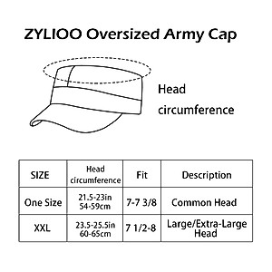 Zylioo Oversize XXL Flat Top Style Army Cap,Breathable Military Hat for Big Heads 22"-24.5",Extra Large Blank Army Hat