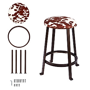 GIA 24-Inch Counter Height Round Metal Bar Stools with Shorthorn Cowhide Print Linen Upholstery, Bronze, Set of 2