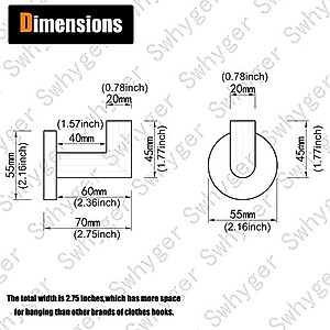SWHYGER 2 Pack Stainless Steel Towel Hook Bathroom Heavy Duty Coat Hook Wall Mount Clothes Hook Hotel Style Robe Hook,Brushed Steel, 96018-8BS.