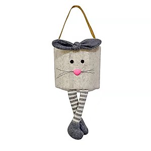 Easter Bunny Basket, Easter Eggs Hunt Bags for Kids Canvas Tote Egg Bags Candy Gifts Rabbit Buckets with Handle for Boys Girls Teens Easter Eggs Hunting Games (Grey)