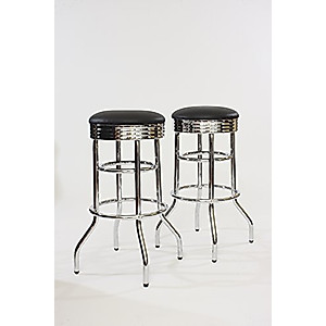 TRINITY Heavy Duty 30-Inch Backless Swivel Bar Stool for Kitchen, Garage, or Workshop, Chrome Finish with Faux Leather Seat, 2 Pack, Black