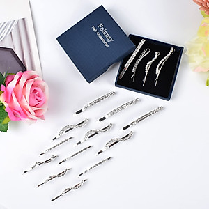 Folansy 16 Pieces Clear Rhinestone Bobby Pin Crystal Hair Pin Metal Hair Clips Decorations for Lady Women Girls,4 Styles Silver