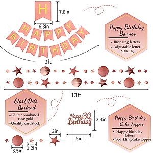 30th Birthday Decorations for Her, Happy Birthday Banner 30 Balloon Numbers Happy Birthday Cake Topper Rose Gold Curtain 30th Birthday Sash Anniversary Decorations Birthday Backdrop