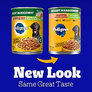 Pedigree Chopped Ground Dinner Weight Management Wet Dog Food Chicken & Rice Dinner in Meaty Juices, 13.2 oz. Cans 12 Count