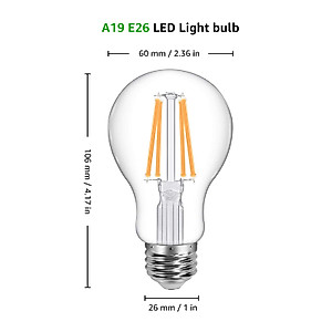 Lepro Vintage LED Bulbs, Dimmable Filament Bulb, 8W 800LM, 60W Equivalent, 2700K Warm White, Classic Clear Glass, A19 Shape, E26 Base, Pack of 5