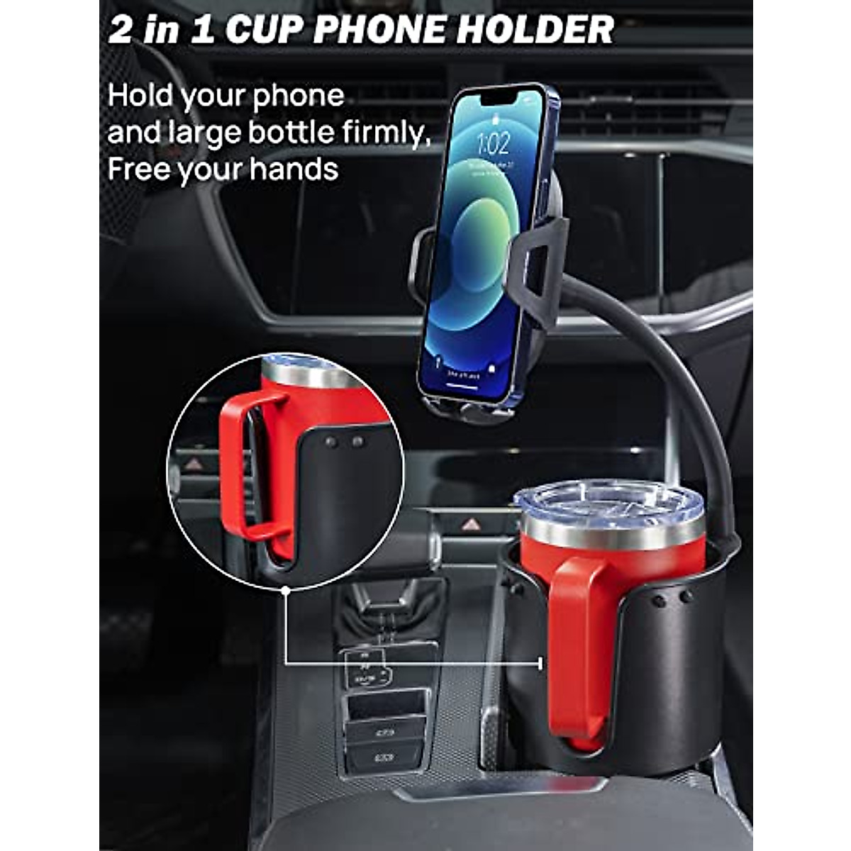 JOYTUTUS Cup Holder Phone Holder for car, Upgraded Universal Cell Phone Mount for Car, Large Car Cup Holder Expander, with Elastic Force Piece, Compatible with iPhone, Samsung & All Smartphones