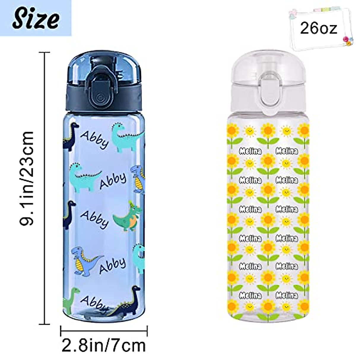 TTRhome Personalized Water Bottle with Names, Custom Clear Plastic Water Bottles for Boys Girls School Sports Gym Travel - 26oz/780ml