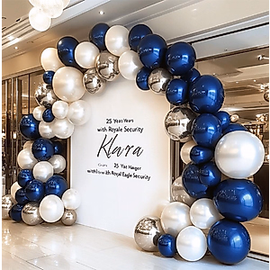 Navy Blue White Balloon Garland Double Stuffed Dark Blue White Sand Pearl Balloon arch Kit Royal Blue Silver Balloon for Birthday Chrismas New Year Baby Shower Graduation Party Decor