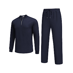 COOFANDY Men's Tracksuit 2 Piece Set Quarter Zip Polo Sweatsuit Athletic Long Sleeve Casual Sports Outfits Running Blue