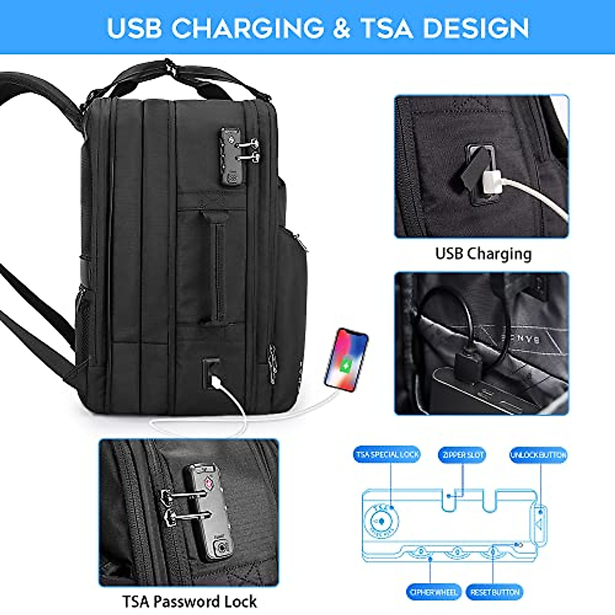 BANGE Travel Backpack for Women,35L Expandable Large Casual Daypacks Carry on Backpack Flight Approved for Woman, TSA Anti Theft 17.3inch Laptop Backpack for Work