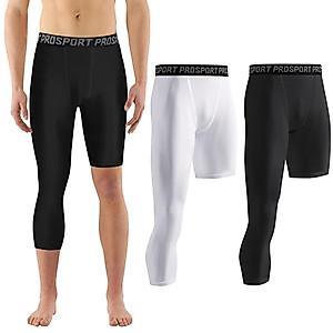 Valcatch 2 Pack Men's 3/4 Compression Pants One Leg Compression Tights for Basketball Capri Leggings Athletic Base Layer