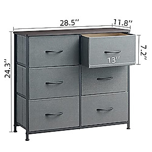 Somdot Dresser for Bedroom with 6 Drawers, 3-Tier Wide Storage Chest of Drawers with Removable Fabric Bins for Closet Nursery Bedside Living Room Laundry Entryway Hallway, Charcoal Grey/Dark Walnut