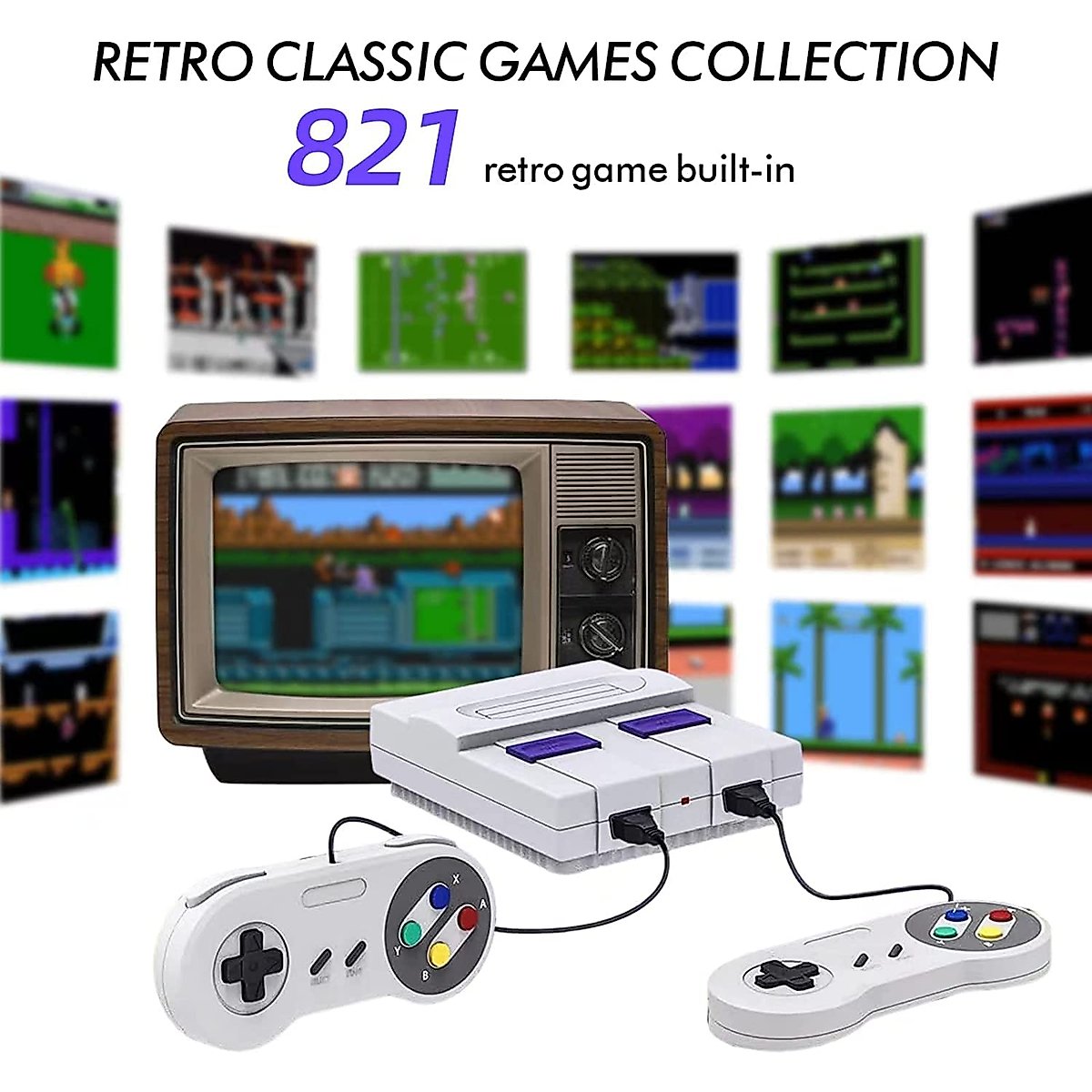 Super Retro Game Console Classic Mini HDMI System with Built in 821 Old School Video Games, Super Classic Edition System, Plug and Play