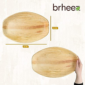 brheez Disposable Bamboo Look - Pack of 6 Oval Serving Platters - 15"x10" Made From All Natural Sturdy Biodegradable and Compostable Palm Leaf - Serving Boats, Serving Trays