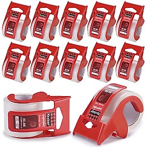 Keebor Packing Tape with Dispenser, 12 Rolls Packaging Tape for Shipping Mailing Wrapping, 1.5'' Core, No Splitting and Tearing, Office Settings