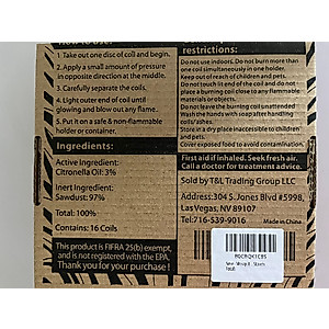 Mosquito Repellent Coils - Plant Based Citronella Scent-Perfect for Outdoor Patios - Each Burns for 5-7 Hours (16 coils & 4 Stands Total)