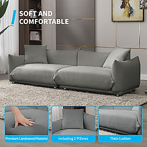 Mjkone Loveseat Sofa, Sofa Couch for Living Room, 86IN W 3-Seat Couch in Lambswool Cushioned, Modern Upholstered Space-Saving Love-Seat Couch, Small Space Couches with Free Throw Pillow - Dark Grey
