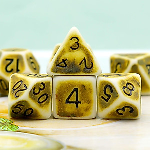 Haxtec Ancient Bone DND Dice Set 7PCS Yellow Polyhedral Dice for Dungeons and Dragons Pathfinder RPG