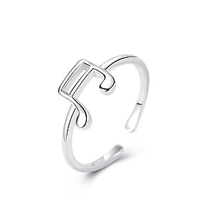 Musical Symbol 925 Sterling Silver Stackable Ring Minimalist Treble Clef Note Statement Open Adjustable Extendable Finger Rings for Women Men Simple Birthday Jewelry Gift for Music Lover Best Friends Music Party