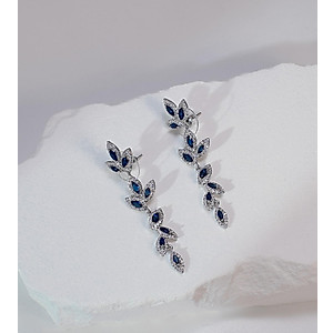 UDYLGOON Women Chandelier Wedding Prom Earrings Cubic Zirconia Crystal Drop Dangle Earrings for Bride (Royal Blue)