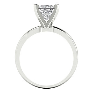 Clara Pucci - 1.5 Carat Brilliant Princess Cut Clear Simulated Diamond 14K White Gold Solitaire Engagement Promise Bridal Ring Size - 6.5