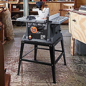 Table Saw 10 inch, Prostormer 15A Multifunctional Saw with Stand 45º -90º Blade Angle and about 5000RPM No-Load Speed for Woodworking