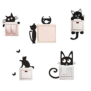 Removable Switch Sticker, 6 Pcs Cute Black Cats Cartoon Wall Sticker, Light Switch Decor Decals, Family DIY Decor Art Stickers Home Decor Wall Art for Kids Living Room Office Home Decoration