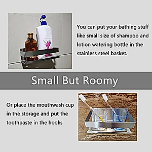 RASHNU Shower Caddy Shelf Wall Mounted SUS304 Small, Self Adhesive Organizer for Bathroom/Toilet/Kitchen, Floating Shelves with 2 Removable Hooks, Silver