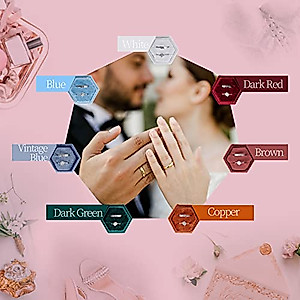 Smileshe Ring Box, Velvet Jewelry Boxes for Proposal Engagement Wedding Ceremony, Hexagon Mini Double Ring Slot Bearer Case with Detachable Lid