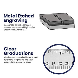 Stainless Steel 12 Inch Metal Ruler Non-Slip Rubber Back, with Inch and Metric Graduations