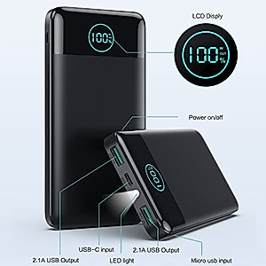 Portable Charger 13800mAh, Upgraded Slimmest High-Speed Power Bank, USB C [Only Input] with Flashlight External Battery Pack Compatible with iPhone 13/12/11/X/XR Samsung S22 / S21 LG Phone and More