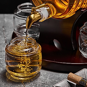 Whiskey Barrel Decanter Set - Liquor Dispenser Birthday Valentine's Day Gifts Ideas for Men Husband - 1350ML Decanter with 4 Whiskey Glasses for Alcohol, Bourbon, Scotch, Vodka, Tequila, Wine