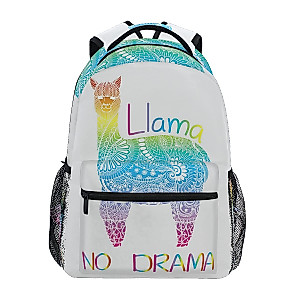 baihuishop Rainbow Color Llama No Drama Boho Backpacks Travel Laptop Daypack School Bags for Teens Men Women, One Size