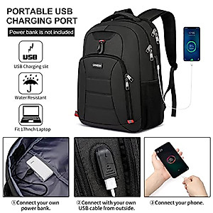 Laptop Backpack 15.6 Inch School Backpack for Teen Boys, Travel Backpack Large Water Resistant College Backpack Bookbag for Men Women with USB Charging Port, Black