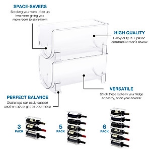ELTOW Wine Holder Plastic Wine Rack (6-Pack) Stackable Display and Fridge Storage System - Clear, Heavy-Duty PET Plastic - Great for Home Kitchen Refrigerator, Bar, Countertop, or Dining Room