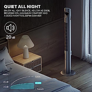 mollie Oscillating Quiet Tower Fan with Remote Control 3 Speeds 12H Timer Portable LED Display 47 Inch Electric Air Circulator Cooling Floor Standing Fan for Home Bedroom Office Living Room Gray