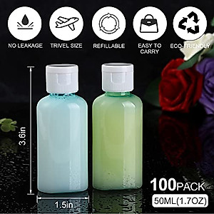 100 Pack 1.7oz/50ml Plastic Empty Squeeze Bottles with Flip Cap Hand Sanitizer Bottle small travel Size bottles Refillable Container for Shampoo Lotion Cream Body Soap Baby Shower Weeding Party Favors