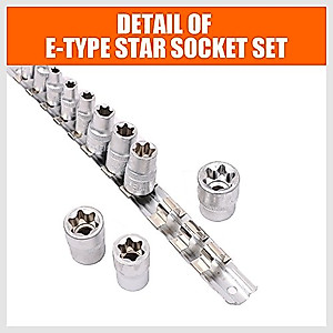 HORUSDY 11 Pc Female E Torx Star Socket Set/Rail, Female External Star Socket Set E4 - E20 Torque Socket Set