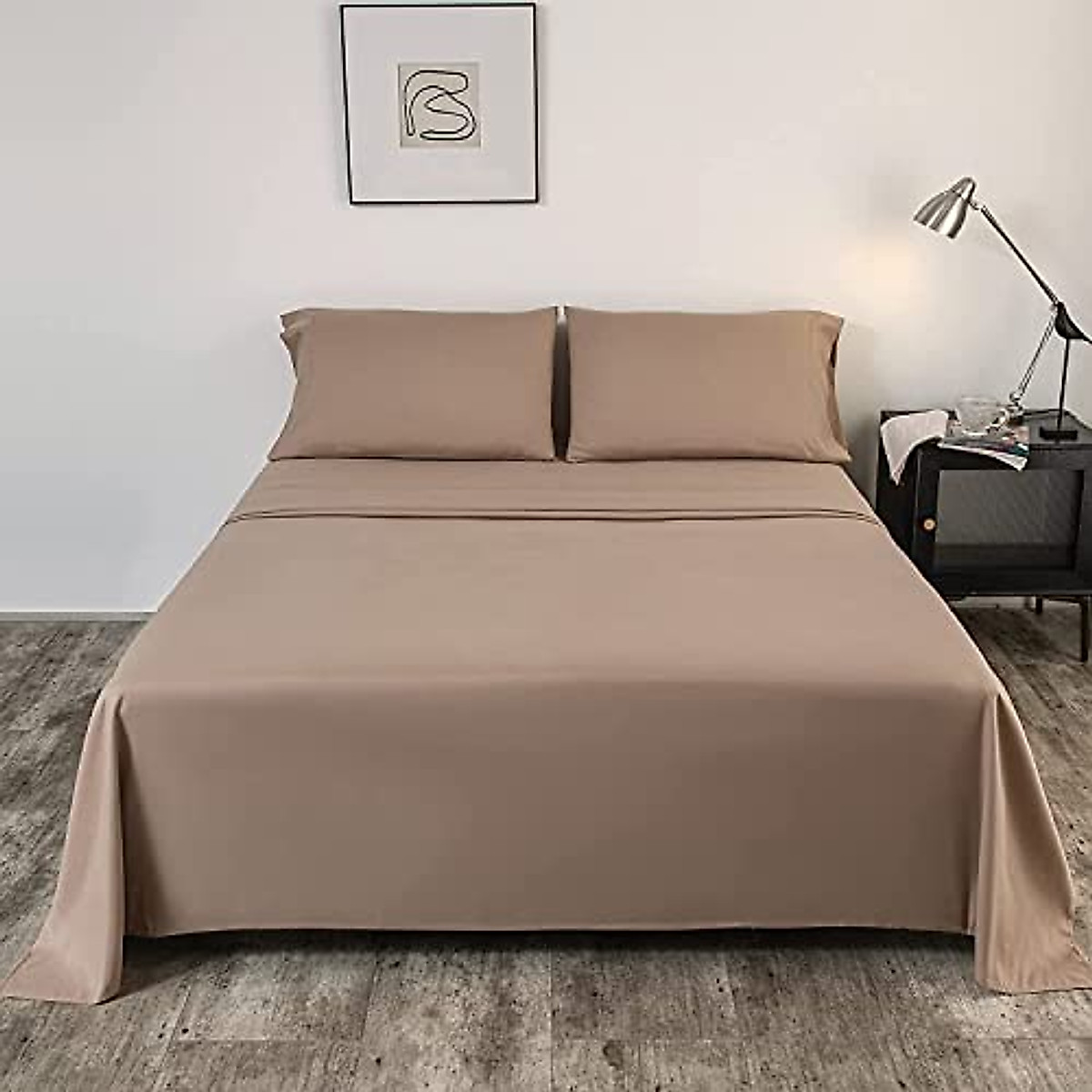 ORIENT Microfiber King Sheets Set,Hotel Luxury Soft Microfiber Bed Sheets Set,Extra Easy Fit Home Sheet Set, Wrinkle, Fade, Deep Pocket Fitted Sheet,Bedding Flat Sheet, Pillow Cases (Beige, 4-Piece)