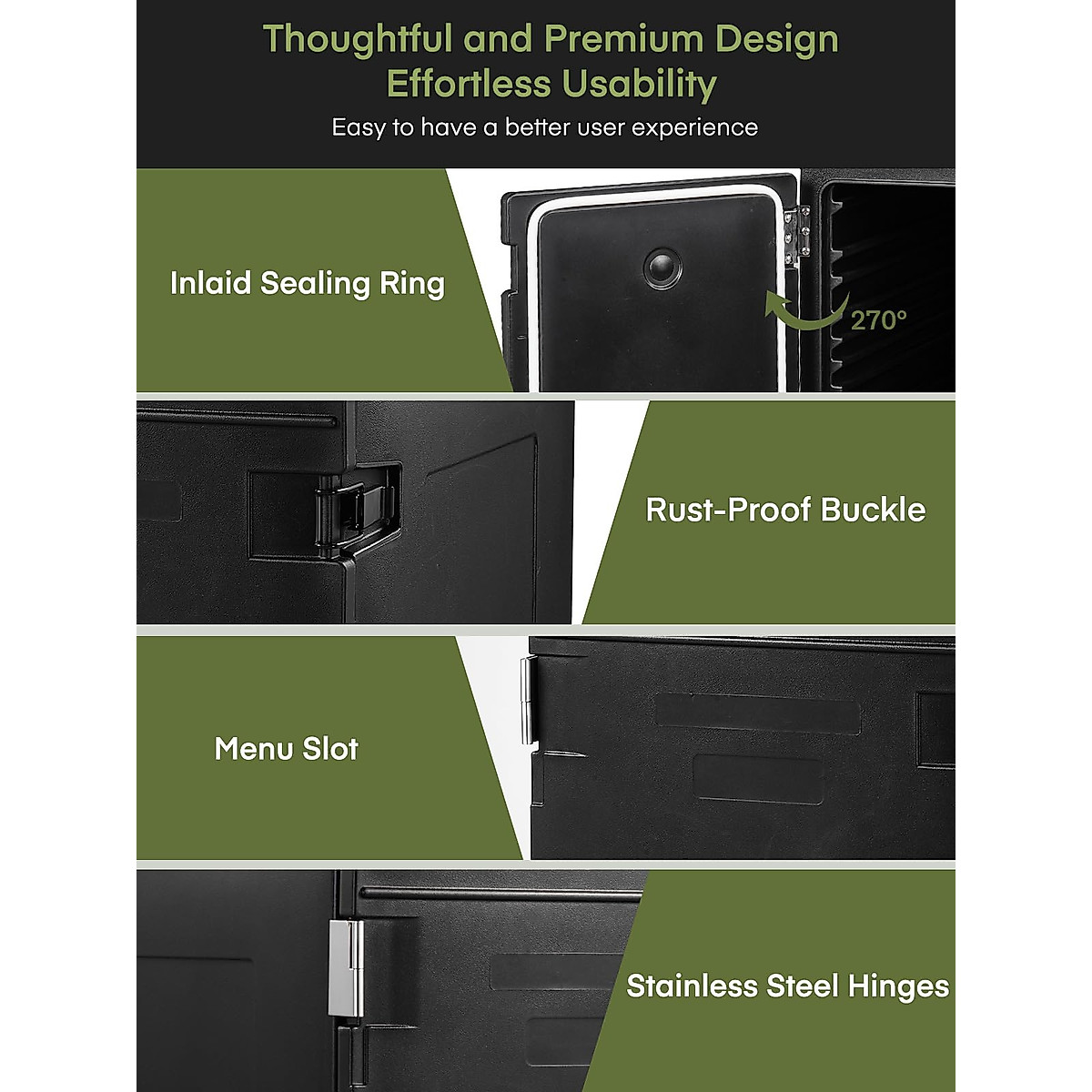 Catering Food Warmer, 82Qt Front Loading Hot Box for Catering, LLDPE Insulated Food Pan Carrier for 5 Full-Size Pan, w/Wheels, Stackable, Handles, Hot Box Food Warmer Ideal for Canteen, Restaurant