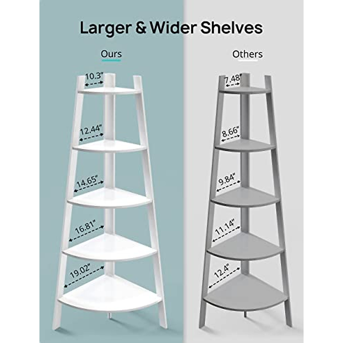 Evajoy Corner Shelf, 5 Tier Corner Shelf Tall Rustic Multipurpose Bookshelf with 1.96'' Wide Frame, Industrial Ladder Shelf and Plant Stand with Support Foot Pads for Living Room, Home Office