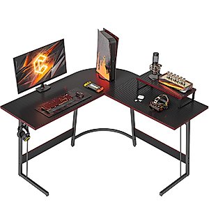 BANTI L Shaped Gaming Computer Office Desk, 47" Corner Desk with Monitor Stand for Home Office Study Writing Workstation, Black Carbon Fiber