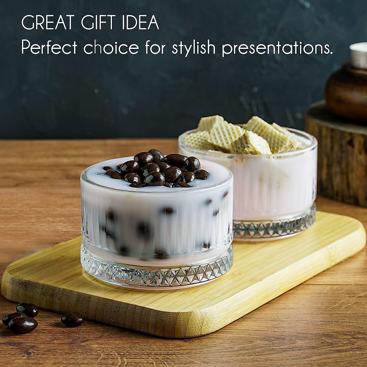 Crystal Bowls Set for Kitchen Prep, Glass Pinch Bowls for Cooking and Serving, Great for Salad, Sauce, Dipping, Dessert and Side Dishes, Set of 4