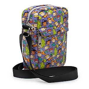 Buckle Down Nickelodeon Bag, Cross Body, Rugrats, Characters Stacked Collage, Purple, Vegan Leather